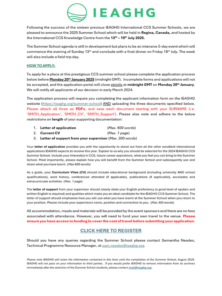 CCS Summer School Application | PDF