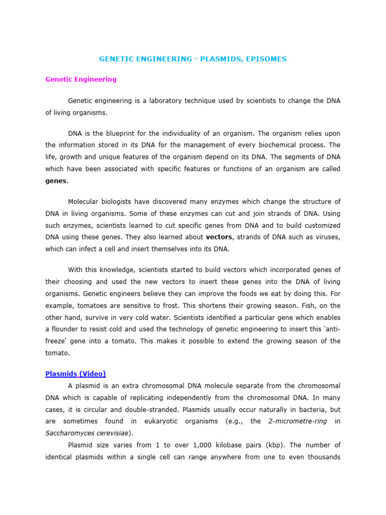 Genetic Engineering - Plasmids, Episomes 13 | PDF | Plasmid | Dna