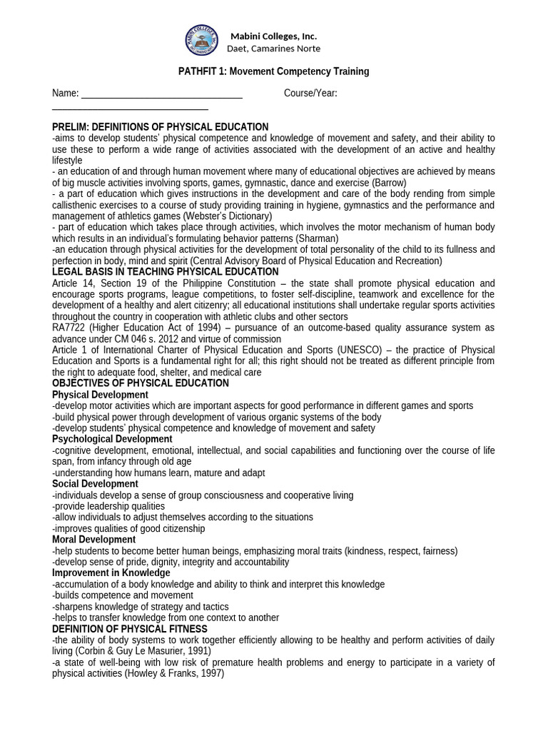Physical Education Overview and Objectives | PDF | Nutrients | Nutrition