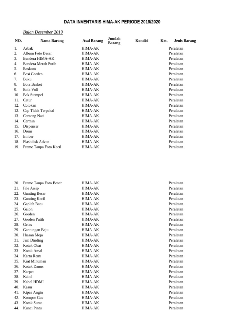 Data Inventaris HIMA-AK BARU | PDF