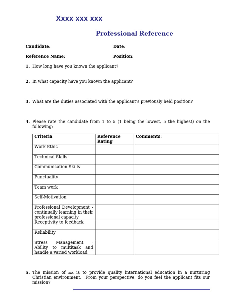 Candidate Reference Evaluation Form | PDF