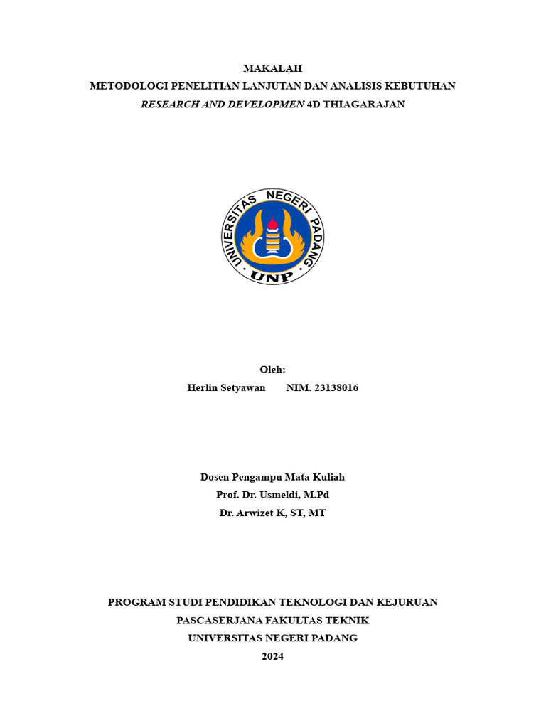 Makalah Metode Penelitian Dan Pengembangan 4D | PDF
