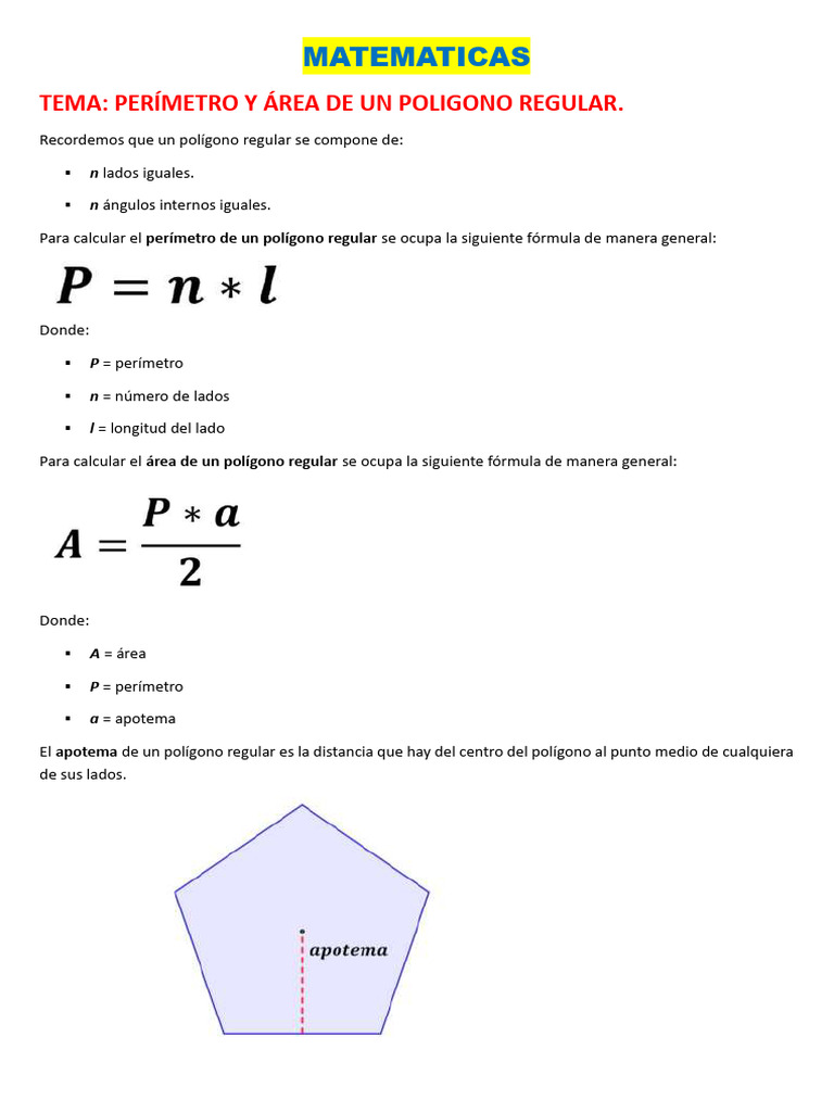 PERÍMETRO Y ÁREA DE UN POLIGONO REGULAR | PDF