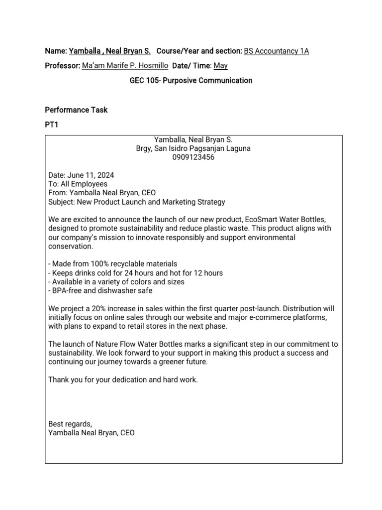 GEC 105 SLM 4 Performance Task | PDF | Memorandum