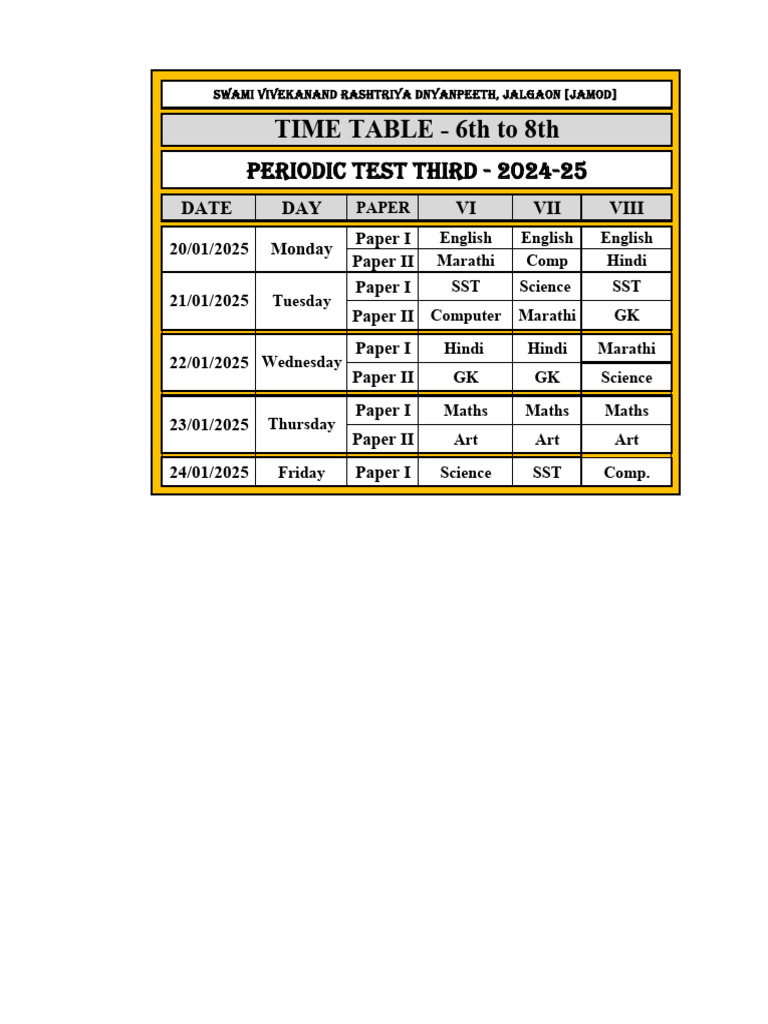 3 Time Table (6th-8th) | PDF