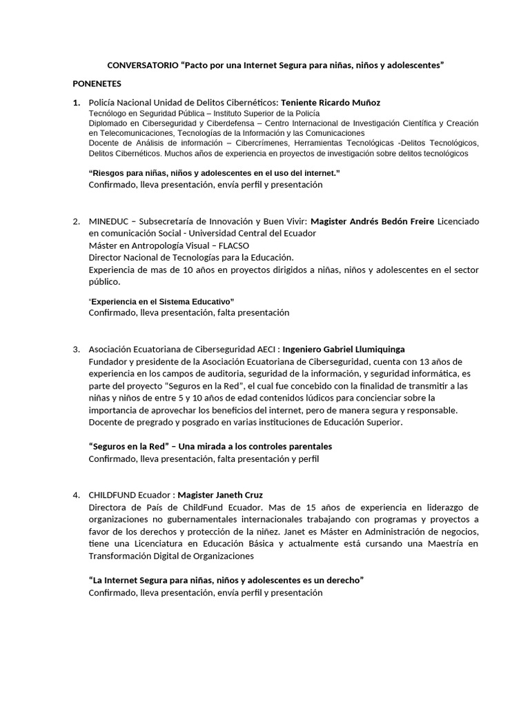 Conversatorio - Ponentes | PDF | La seguridad informática | Seguridad