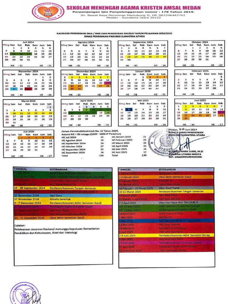 Kalender Pendidikan 2024/2025 Medan | PDF