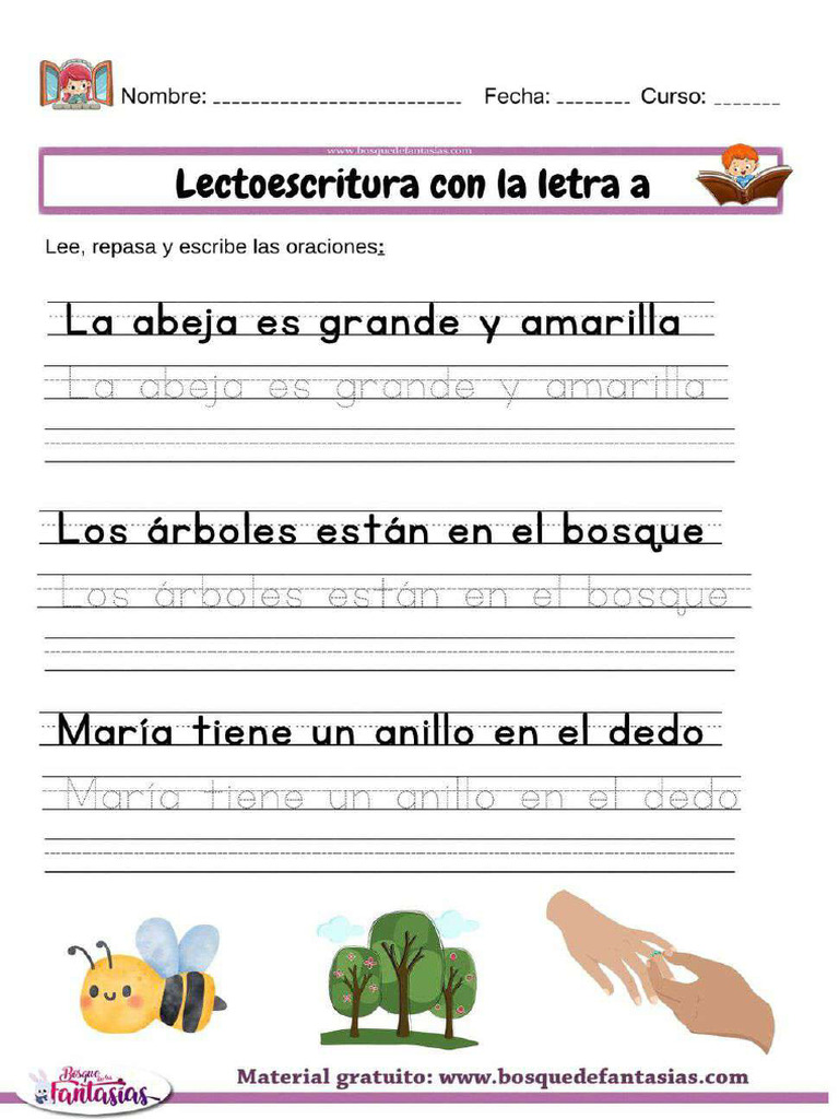 Fichas de Lectoescritura Con La Letra A | PDF