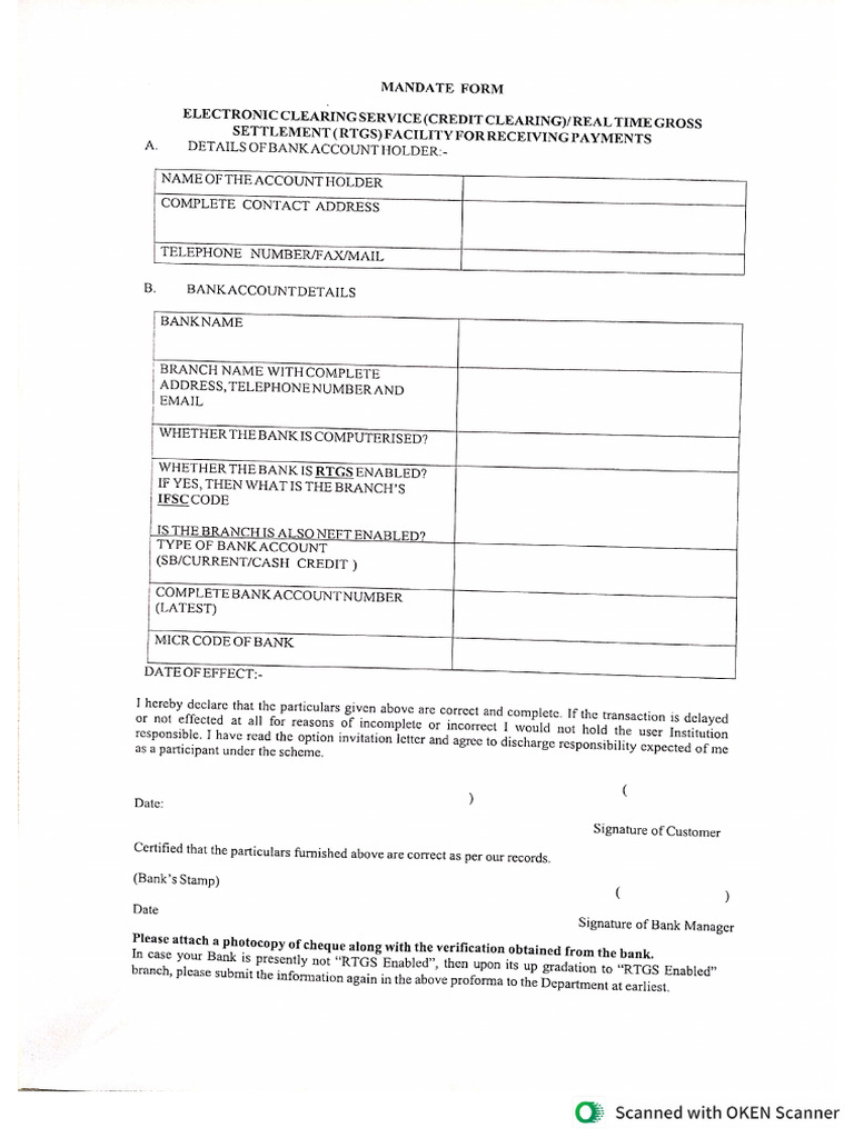 Mandate - Form For STS | PDF
