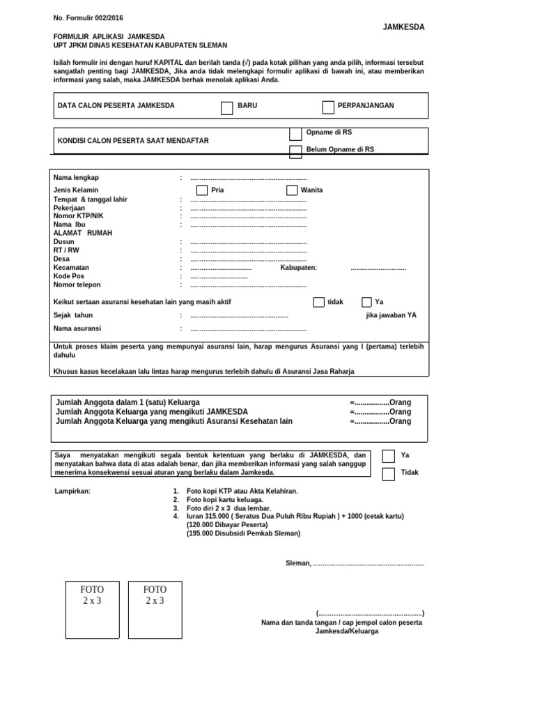Formulir Jamkesda Format Baru 1 | PDF