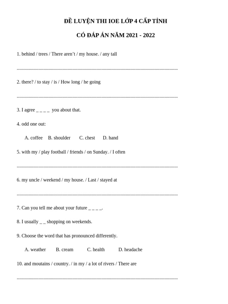 De Luyen Thi Ioe Lop 4 Cap Tinh | PDF