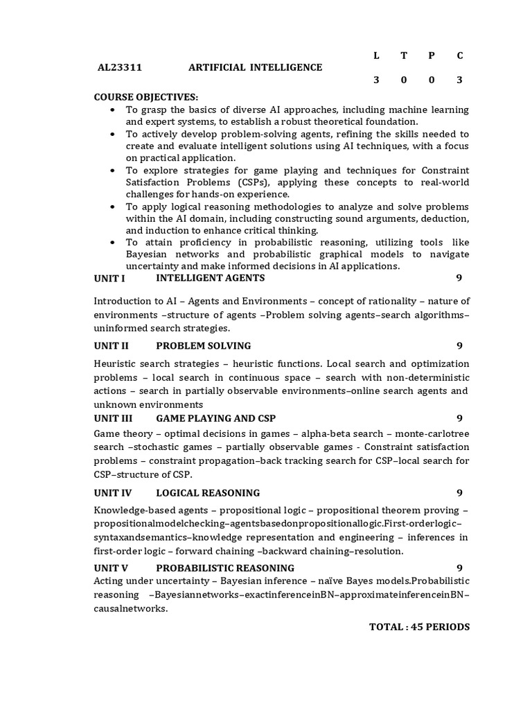 AI SYLLABUS | PDF | Artificial Intelligence | Intelligence (AI) & Semantics
