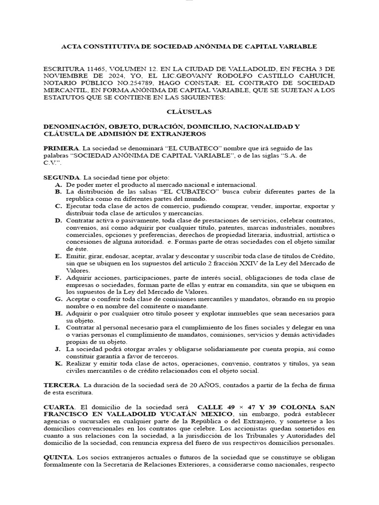 acta-constitutiva_OFICIAL | PDF | Sociedad de responsabilidad limitada | Business