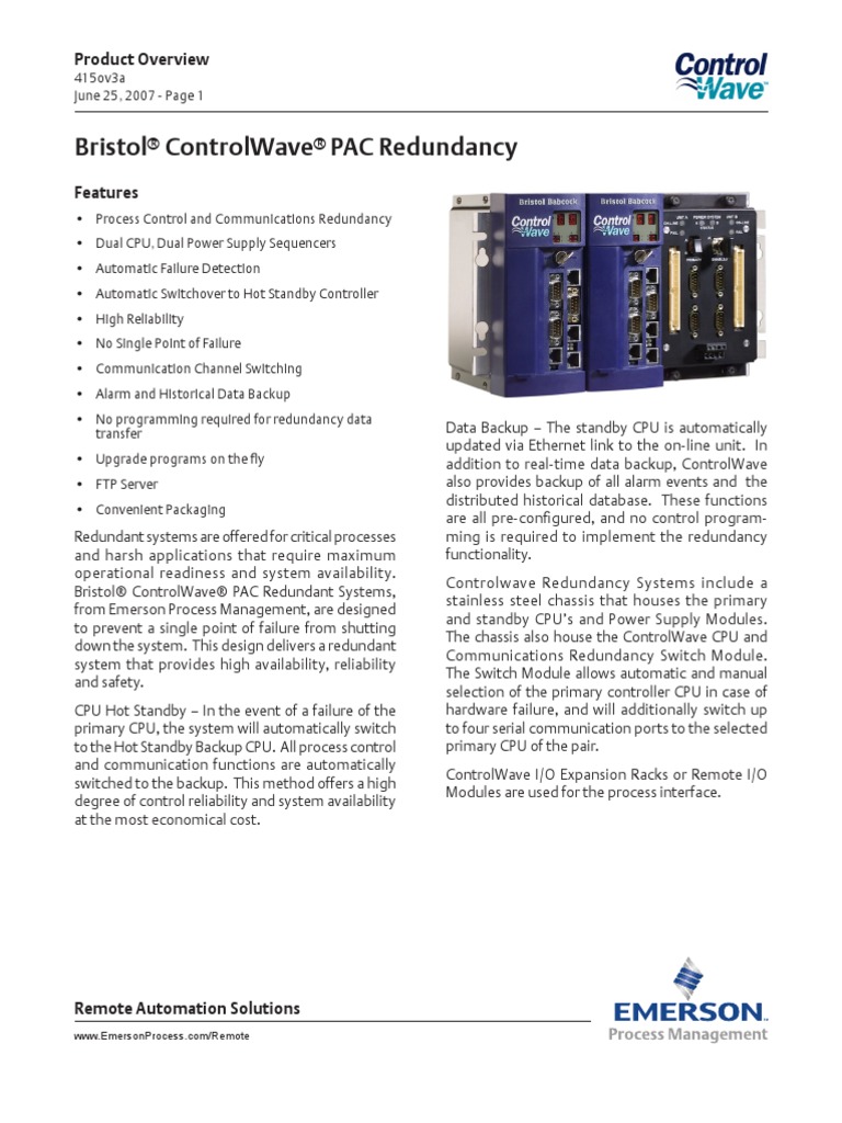 Bristol® ControlWave® PAC Redundancy | PDF | Reliability Engineering ...