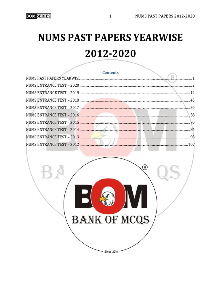 NUMS Past 8 Years Papers With Keysreorder | PDF | Cell Membrane | Radiation