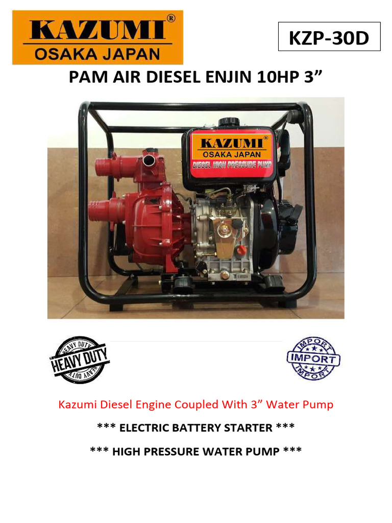 Kazumi KZP-30D Diesel Water Pump | PDF | Pump | Diesel Engine