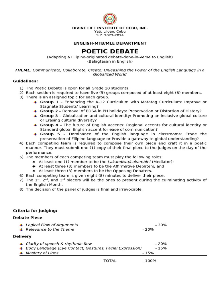 Poetic Debate (Guidelines) | PDF | Human Communication