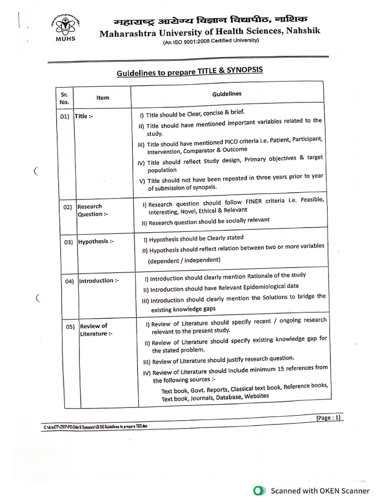 synopsis format | PDF
