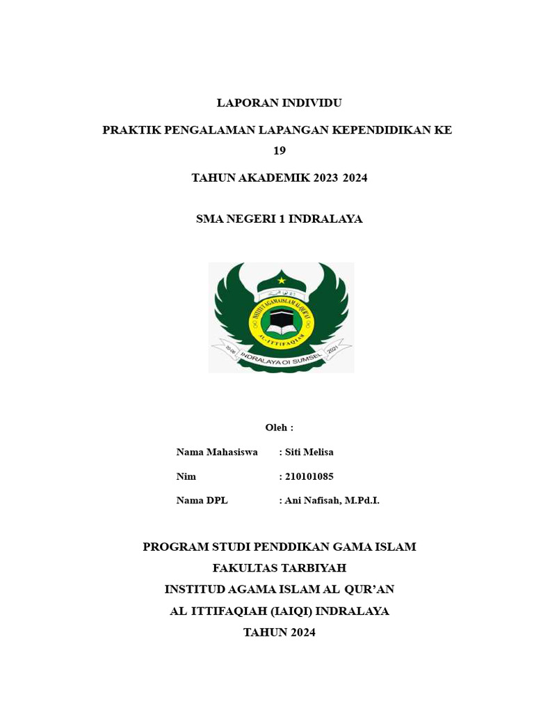 Laporan PPLK Siti Melisa di SMAN 1 Indralaya | PDF
