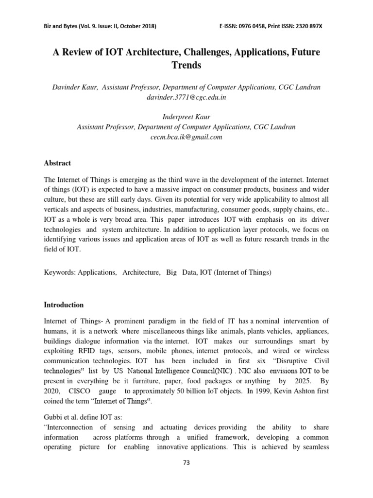 A Review of IOT Architecture | PDF | Internet Of Things | Wireless ...