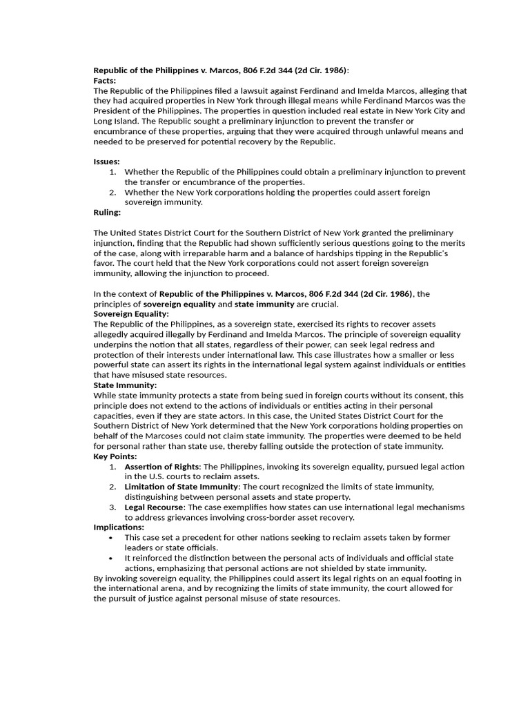 Republic of The Philippines v. Marcos 806 F.2d 344 2d Cir. 1986 | PDF ...