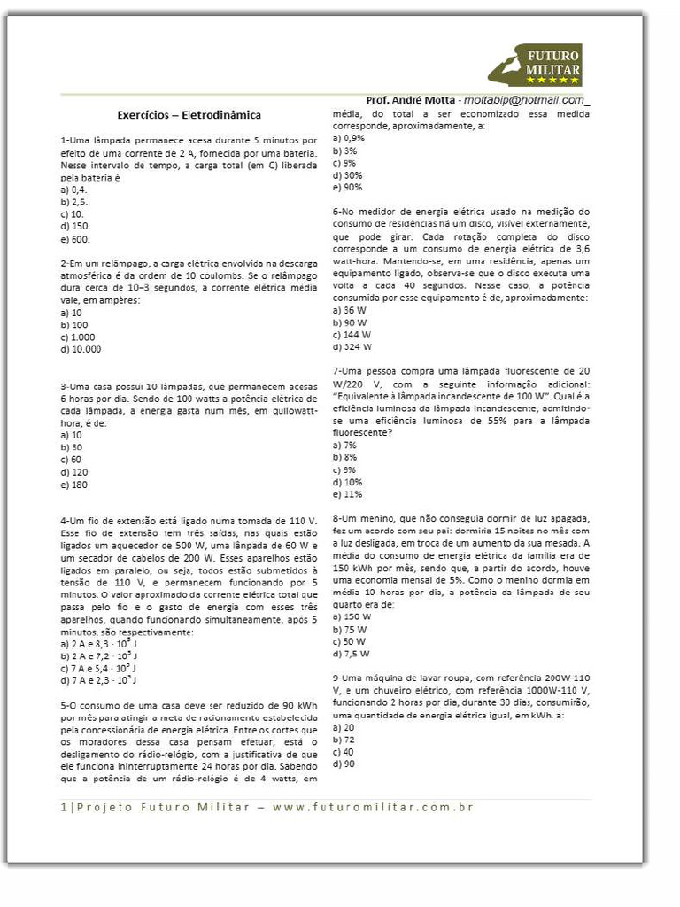 Eletrodinamica Exerc | PDF