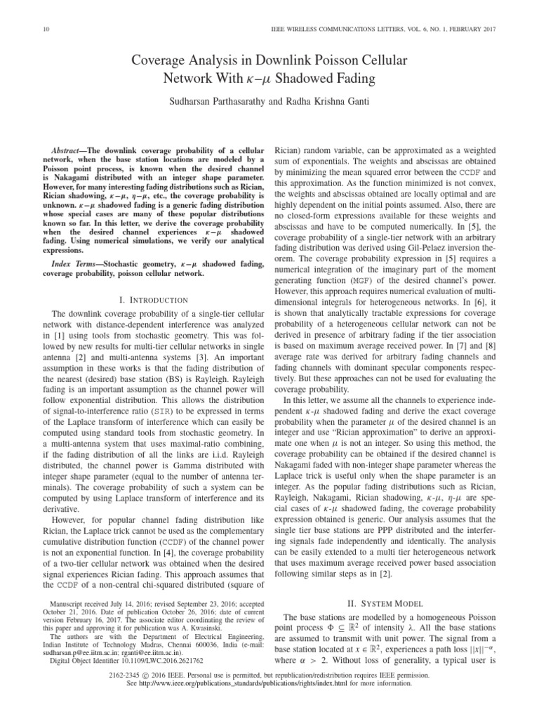 Coverage Analysis in Downlink Poisson Cellular Network With Kappa Mu ...