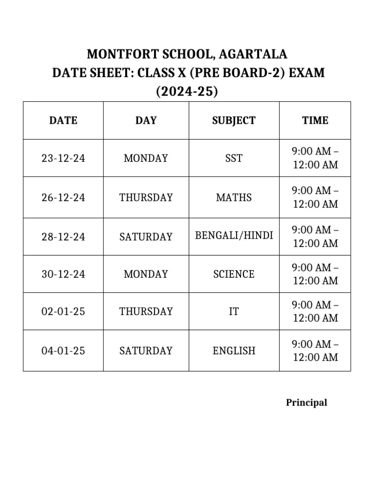 Time Table Pre Board 2&3 | PDF