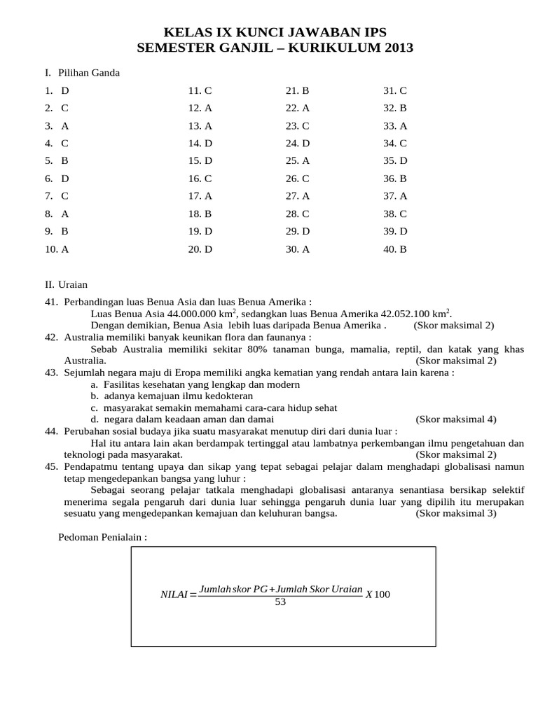 Kunci Jawaban Pas Ips 9 K 13 2019 | PDF