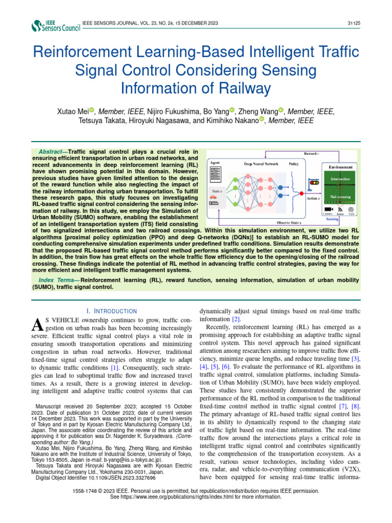 Reinforcement Learning Based Intelligent Traffic Signal Control Considering Sensing Information