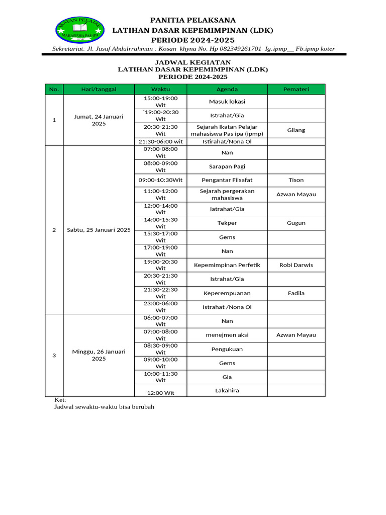 Jadwal LDK 2024-2025 untuk Pelajar | PDF
