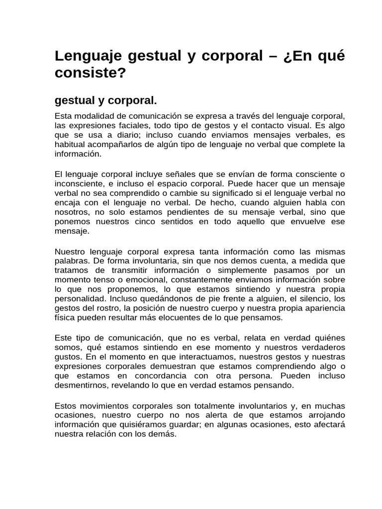 Lenguaje Gestual Y Corporal : Lenguaje corporal y comunicación no ...