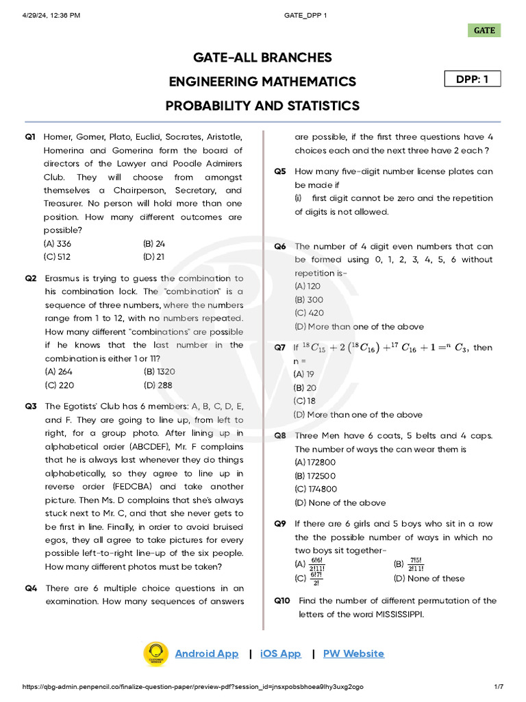 66fab56c0ca80a1b3a517d15 - ## - Probability & Statistics - DPP 01 (By Puneet Sir) | PDF ...