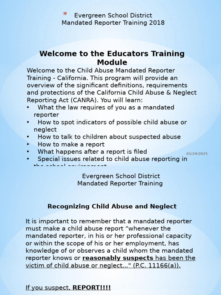 Mandated Reporter Training 2018 | PDF | Child Abuse | Child Neglect
