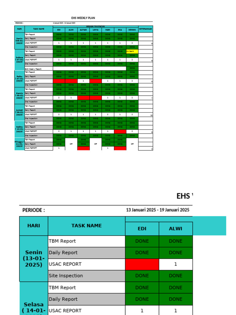 Ehs Weekly Plan - Jan 2025 | PDF