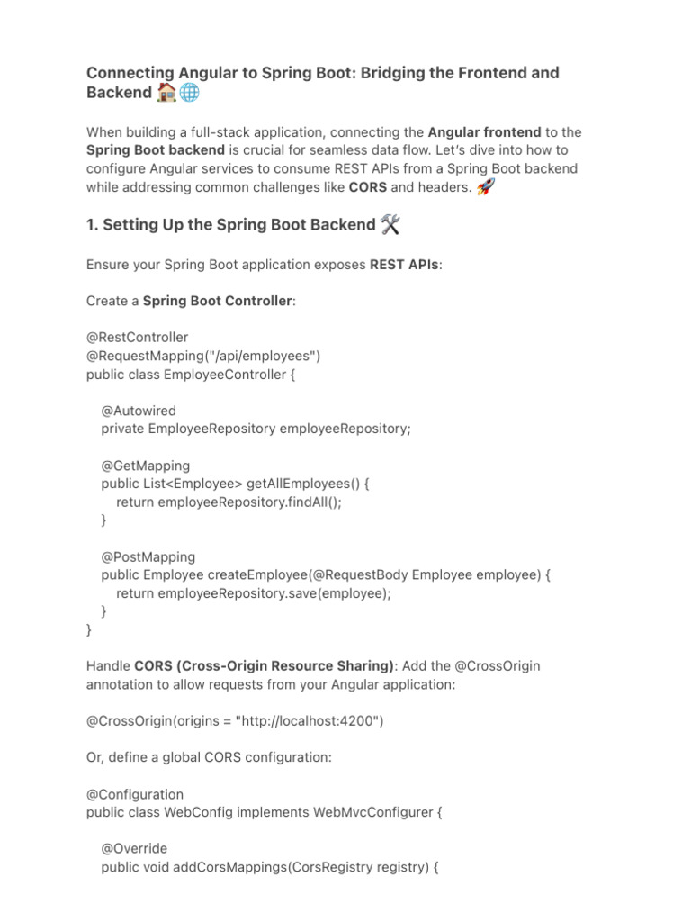 Connecting Angular To Spring Boot Pdf Computer Programming Systems Architecture