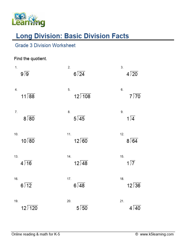 Grade 3 Long Division Basic Facts B | PDF
