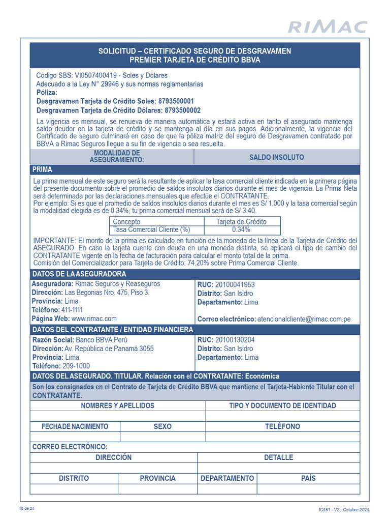 Certificado Seguro Desgravamen BBVA | PDF | Póliza de seguros | Seguro