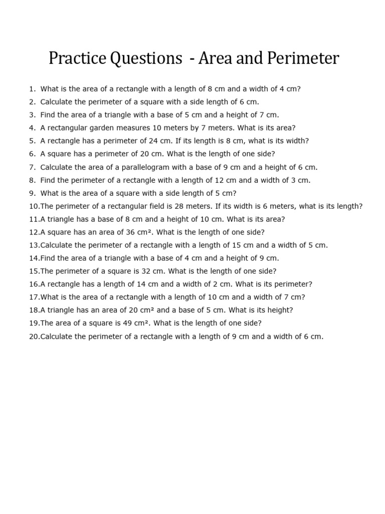 Grade 5 Area and Perimeter Questions | PDF