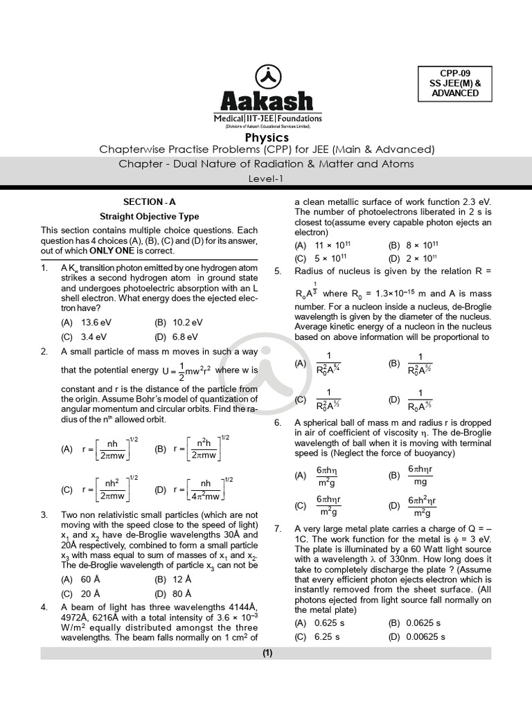 SS CPP 09 Physics Chemistry Mathematics 2020 | PDF | Photoelectric Effect | Electron