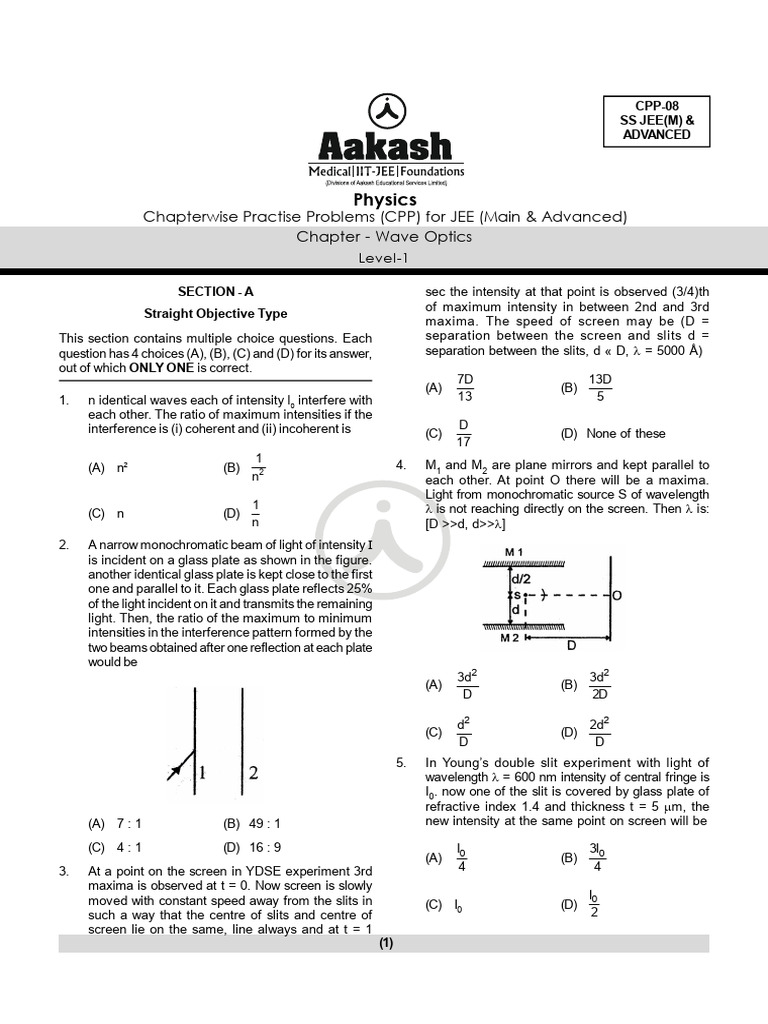 SS CPP 08 Physics Chemistry Mathematics 2020 | PDF | Wavelength | Diffraction