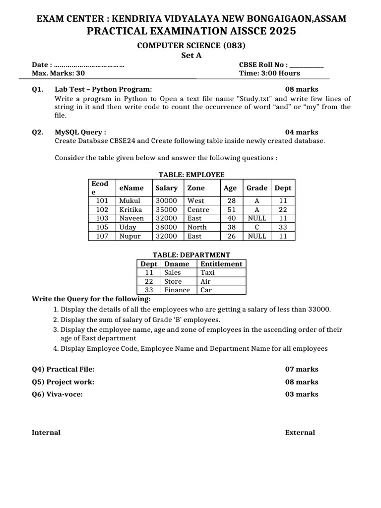CS 2024 QP Practical | PDF | Sql | Computing