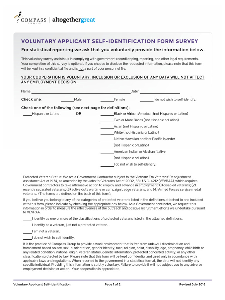 Voluntary Self Identification Survey 1 | PDF Voluntary Self Identification Survey 1 | PDF
