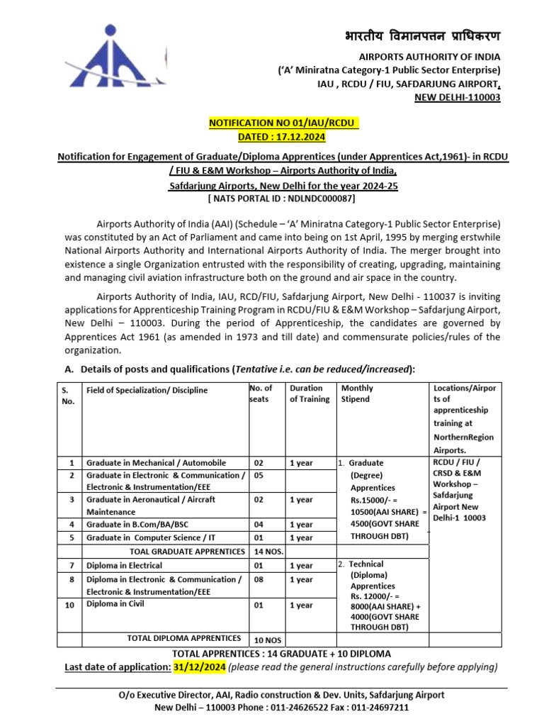 Notification Rentice Post 676d35e786f0650543581 | PDF | Apprenticeship