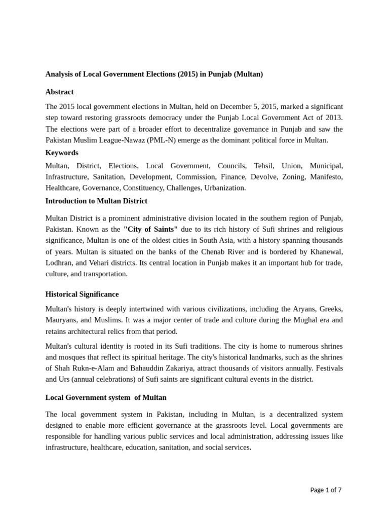 2015 Multan Local Government Elections Analysis | PDF | Infrastructure ...