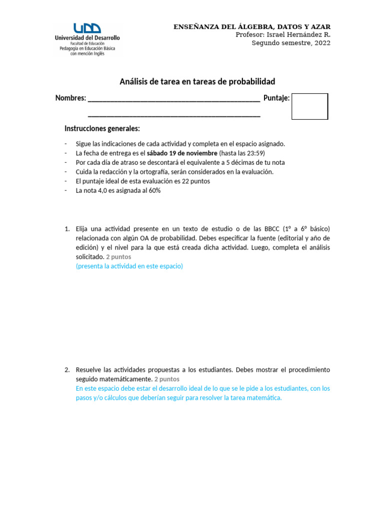 Análisis de Tareas de Probabilidad | PDF | Enseñando | Aprendizaje
