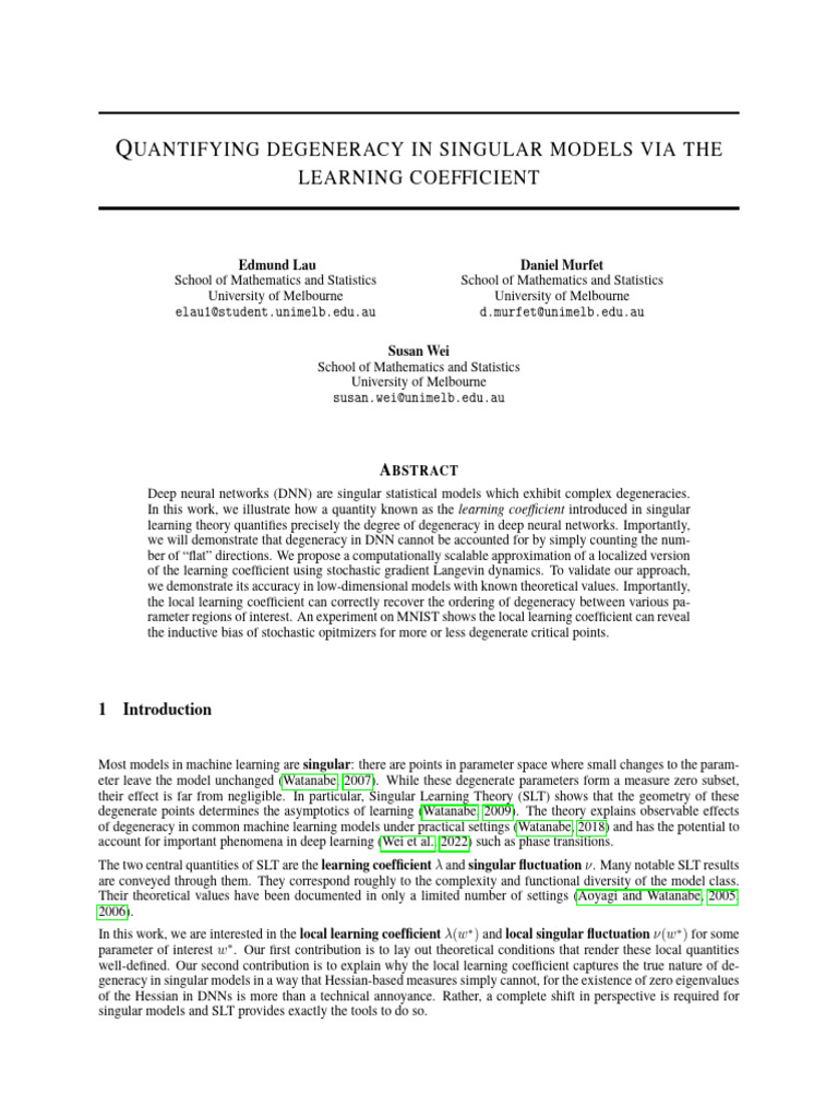 Quantifying Degeneracy in Singular Models Via The Learning Coefficient | PDF | Bayesian ...