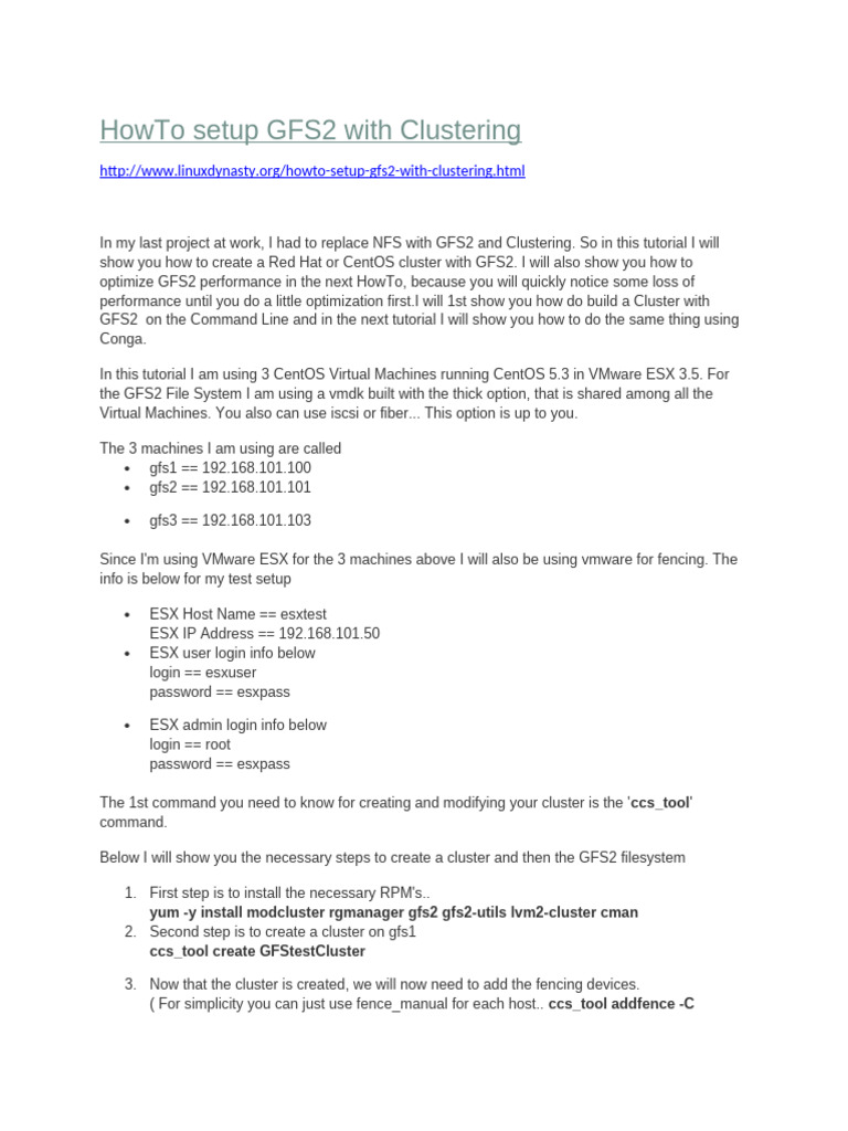 HowTo Setup GFS2 With Clustering | PDF | Computer Architecture | System Software