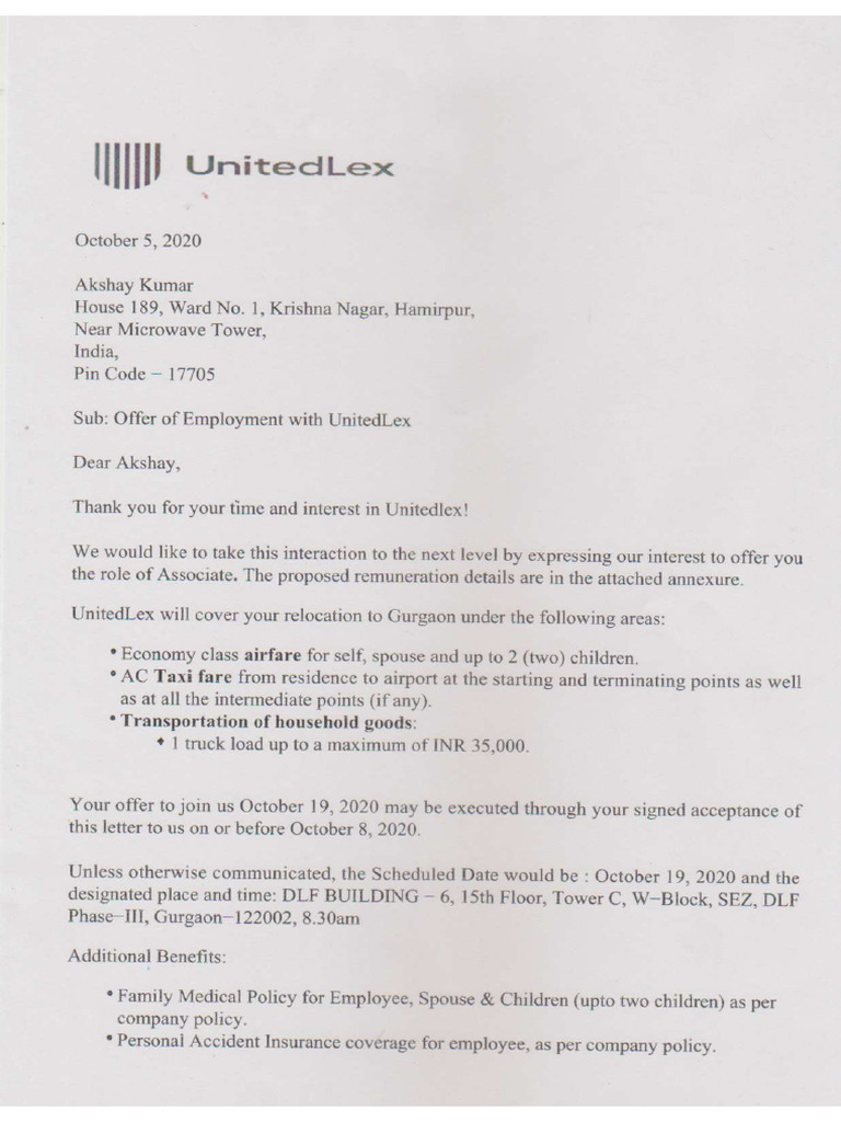 Signed Offer Letter | PDF