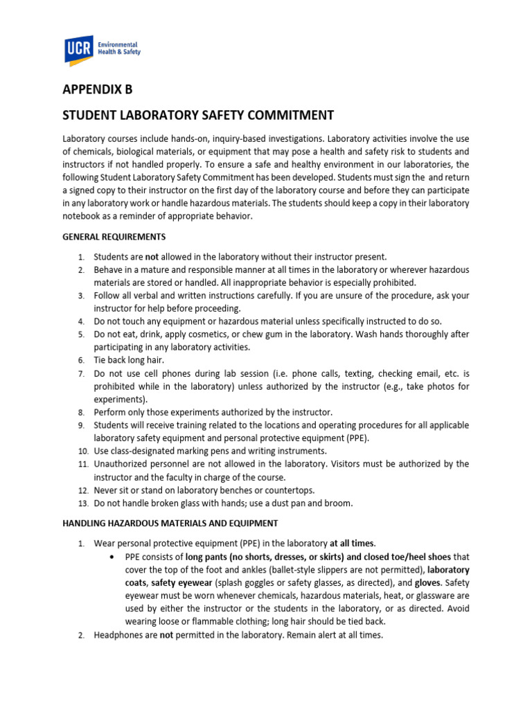 Student Lab Safety Commitment Guide | PDF | Laboratories | Personal Protective Equipment